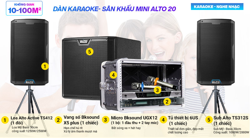 Dàn karaoke – sân khấu Mini Alto 20 cấu hình hiện đại, giá rẻ nhất