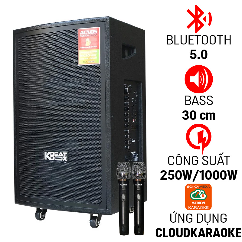 Loa kéo Acnos CB31 bass 30cm | Kèm 2 Mic, Cực Hay