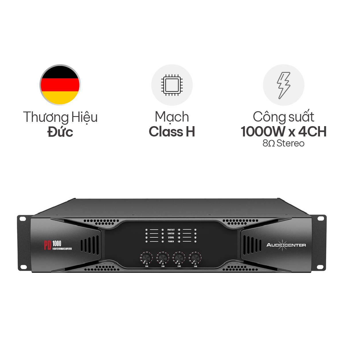 Cục đẩy công suất Audiocenter PD1000 | 4 Kênh, Siêu Khủng
